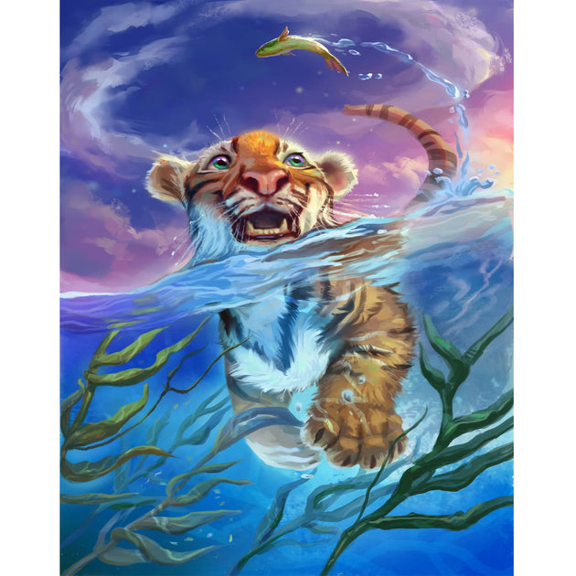 Ingooood Wooden Jigsaw Puzzle 1000 Piece - Tiger cubs in the water