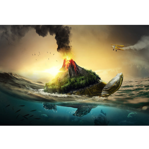 Ingooood Wooden Jigsaw Puzzle 1000 Piece - Volcano on a sea turtle